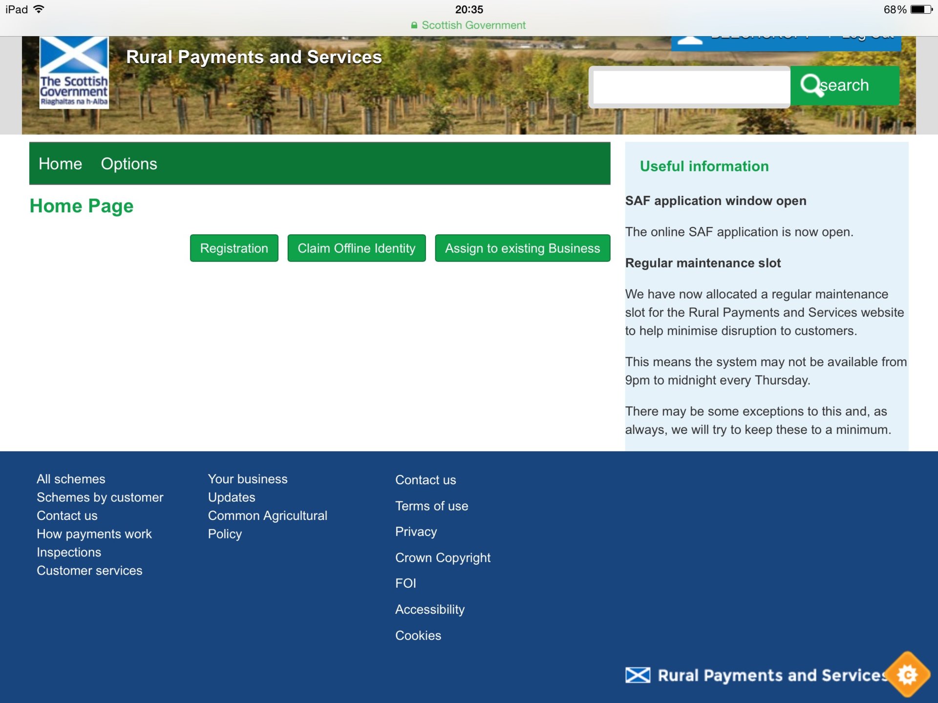 Scottish rural payments log on screen | The Farming Forum